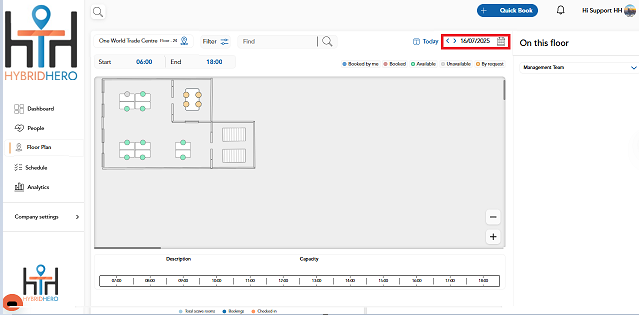 Booking Future Desks with the Floor Plan Date Selector – HybridHero