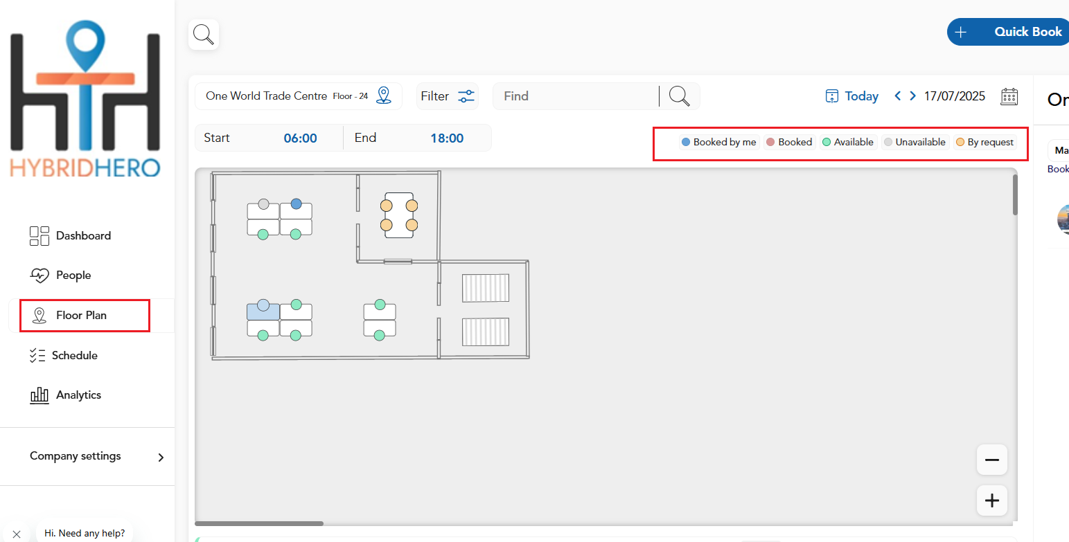 Availability Status of Meeting Rooms – HybridHero